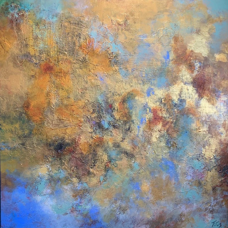 Mary Titus - Gold With Blue - Mary Titus - Abstract Painting - Mixed ...