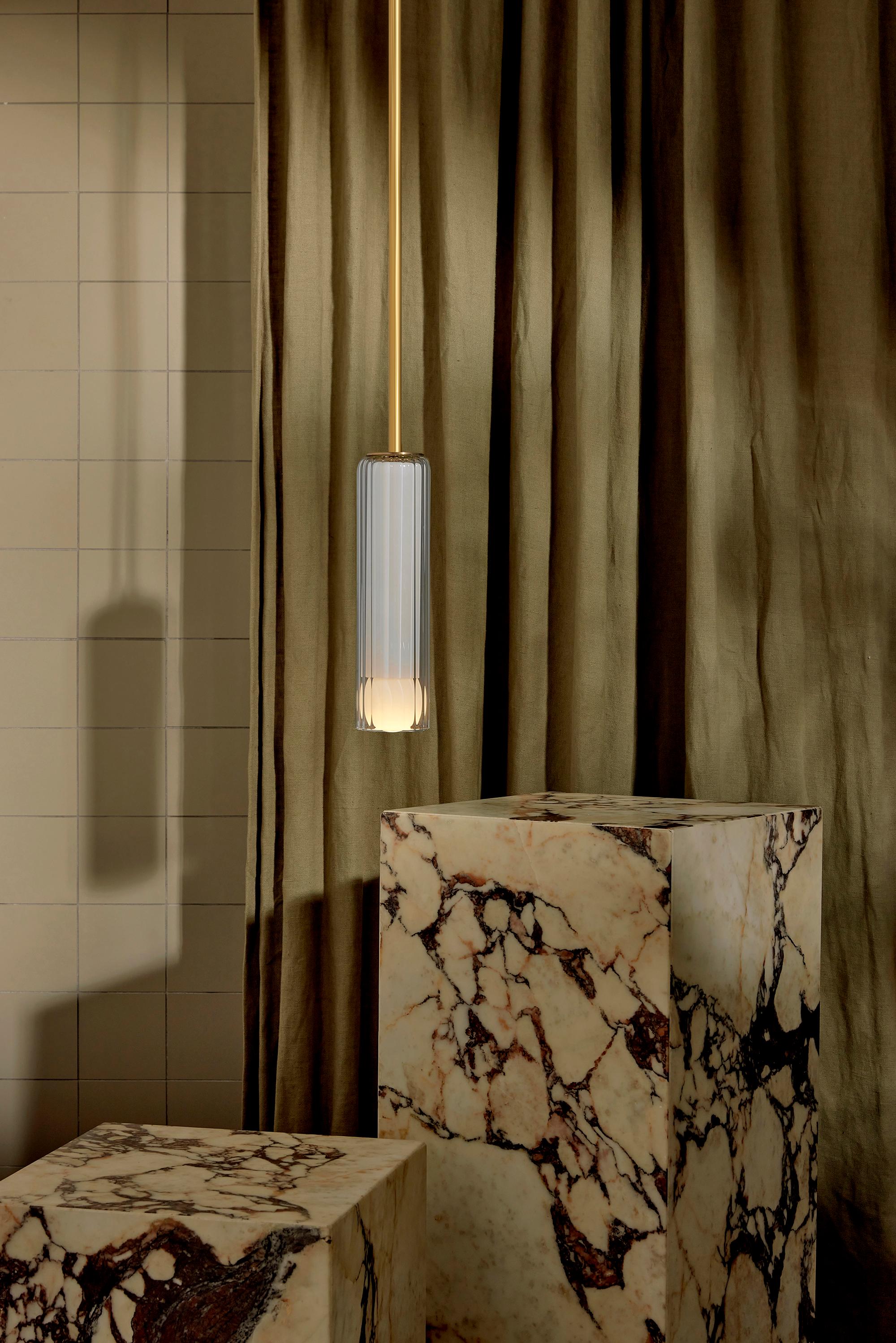 Marz Designs, "Lini Pendant Light, Short with Solid Rod", Fluted Glass ...