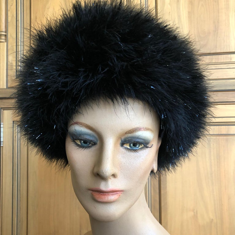 Marzi Firenze 1980's Black Glittering Feather Knit Beret Hat for Neiman ...