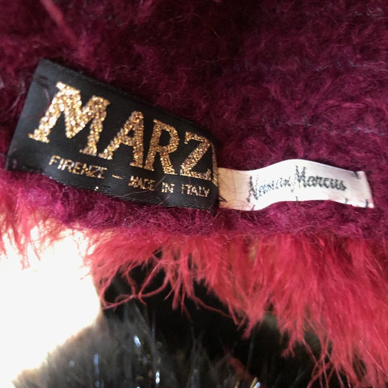 Marzi Firenze 1980's Red Feather Knit Beret Hat for Neiman Marcus For ...