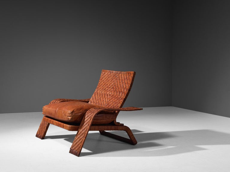 Marzio Cecchi for Studio Most Lounge Chair in Woven Cognac Leather For ...