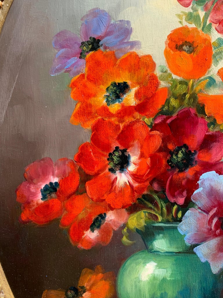 Mascarey - 20th Century French Still life of flowers in a green pottery ...