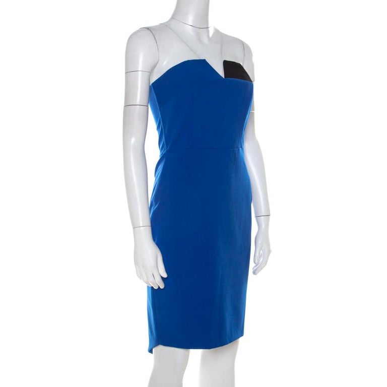 Mason Cobalt Blue Contrast Panel Detail Strapless Pencil Dress XS For ...