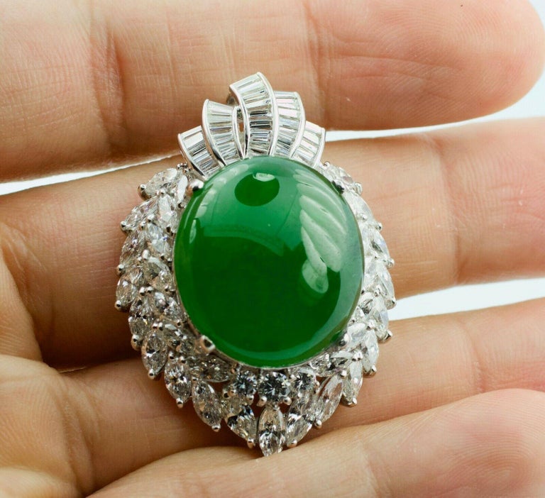 Mason Kay 18k White Gold A Jade W/ Marquise Baguette and Round Diamond ...