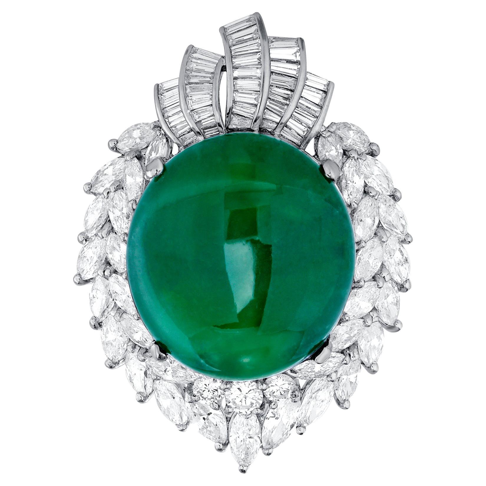 Mason Kay 18k White Gold A Jade W/ Marquise Baguette and Round Diamond ...