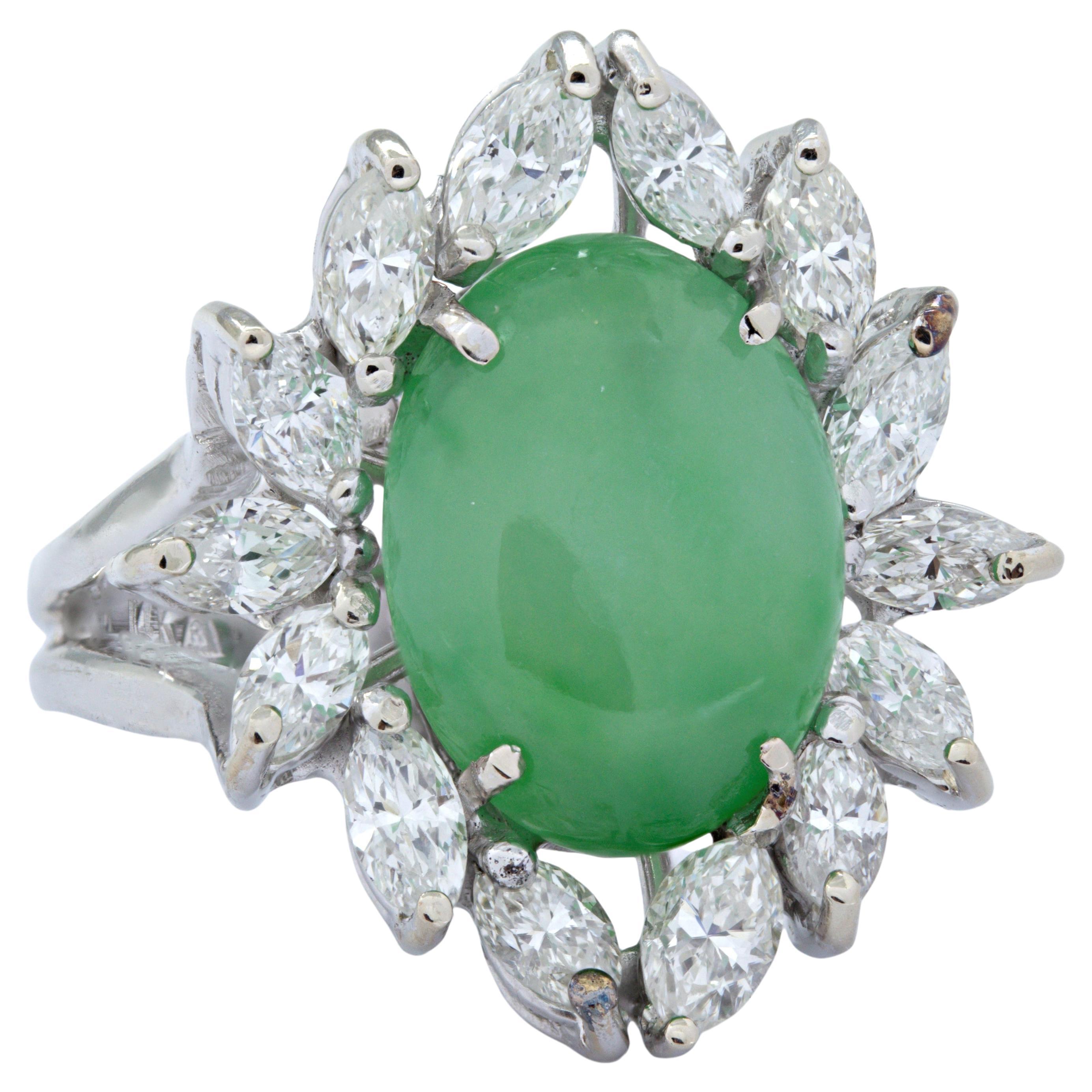 Mason Kay Certified Natural Green Jadeite Jade, Diamond, 14K White Gold ...