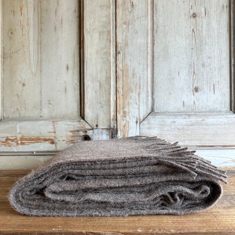 Mason Plush Alpaca Wool Throw with Fringe in Mushroom For Sale at 1stDibs