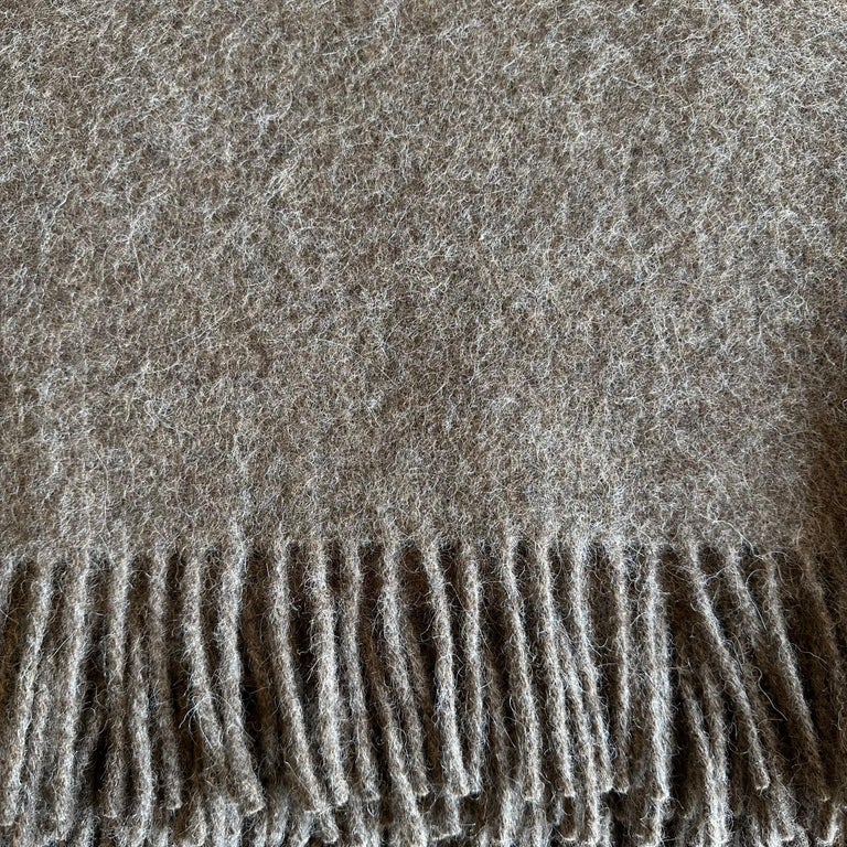 Mason Plush Alpaca Wool Throw with Fringe in Mushroom For Sale at 1stDibs