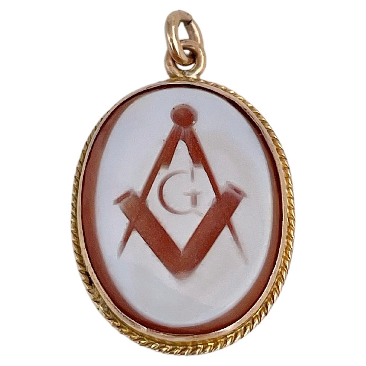 Masonic 9 Karat Gold Square and Compasses Cameo Oval Charm Pendant For ...