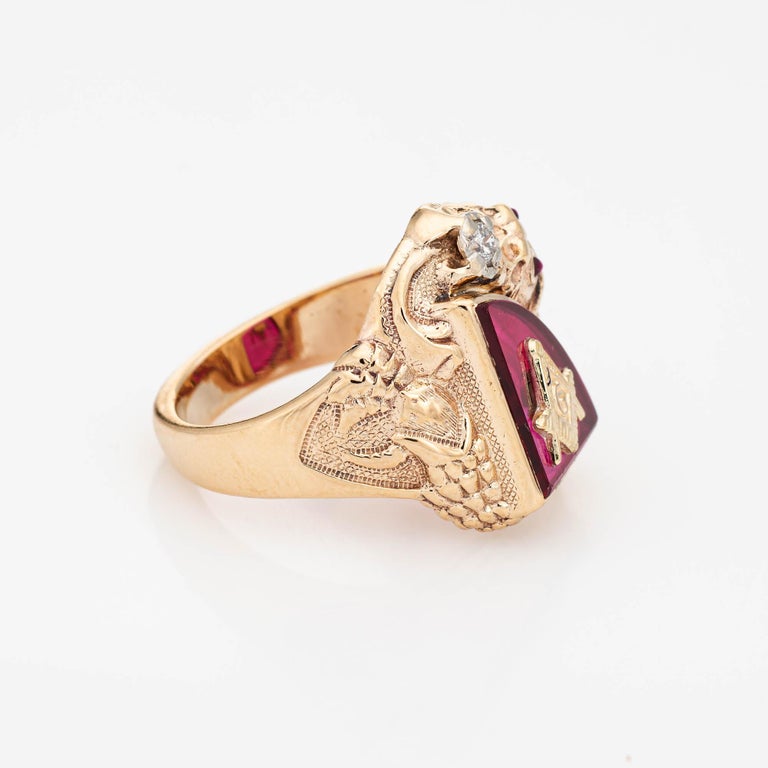 Masonic Lodge Ring Vintage 10k Yellow Gold Dragon Diamond Freemason ...
