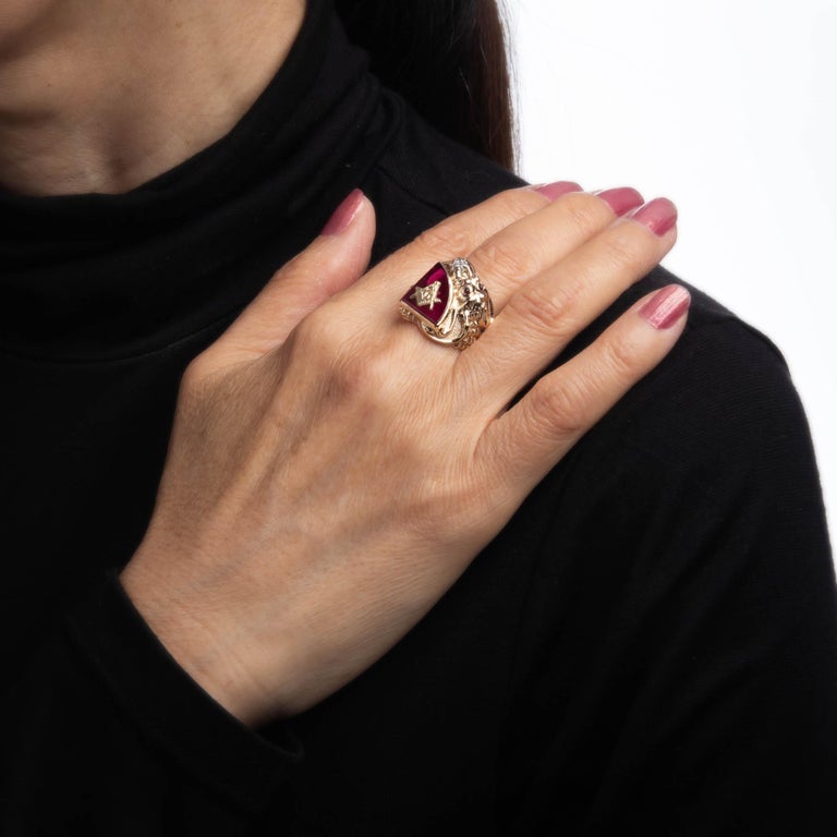 Masonic Lodge Ring Vintage 10k Yellow Gold Dragon Diamond Freemason ...