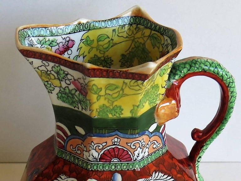 Masons Ironstone Jug or Pitcher Red Scale Conversation Group Pattern ...