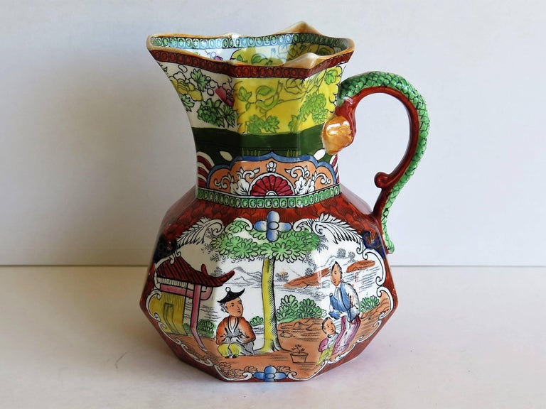 Masons Ironstone Jug or Pitcher Red Scale Conversation Group Pattern ...