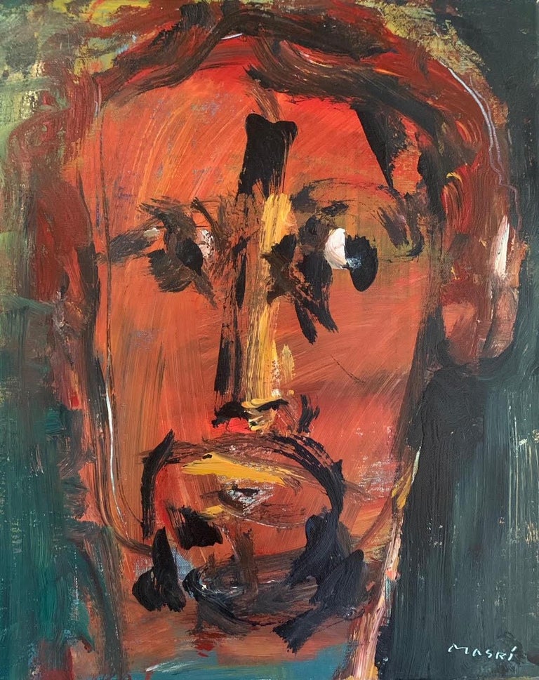 Masri Hayssam - 'Red Face on Green Background' oil on canvas by Masri ...