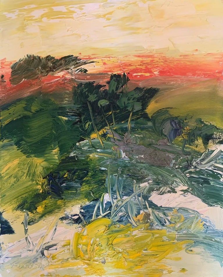 Masri Hayssam - 'Sunset' oil on canvas by Masri - Landscape Art For ...