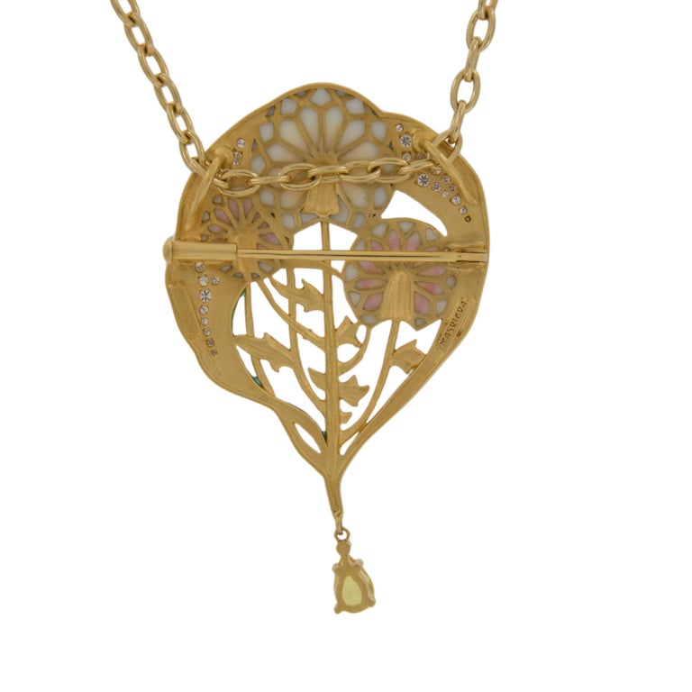 Masriera 18 Karat Yellow Gold Magic Paradise Dandelion Enamel Brooch ...