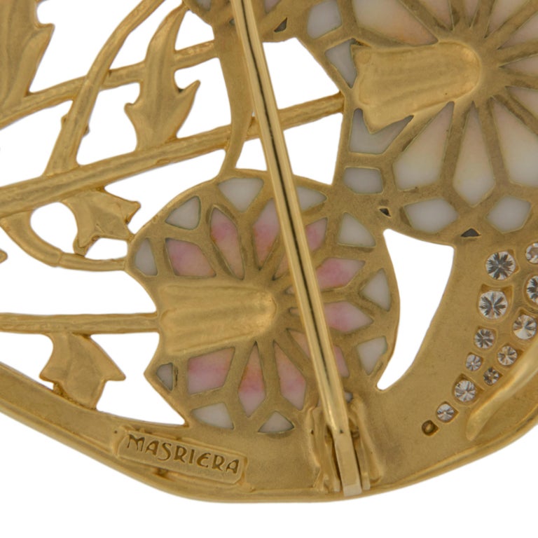 Masriera 18 Karat Yellow Gold Magic Paradise Dandelion Enamel Brooch ...