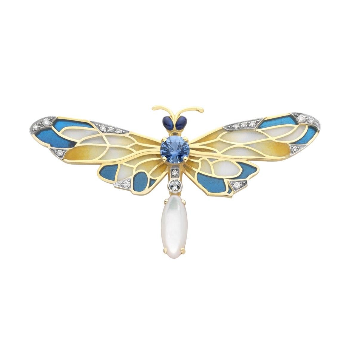Masriera 18k Yellow Gold Sapphire Dragonfly Pendant Brooch For Sale at ...