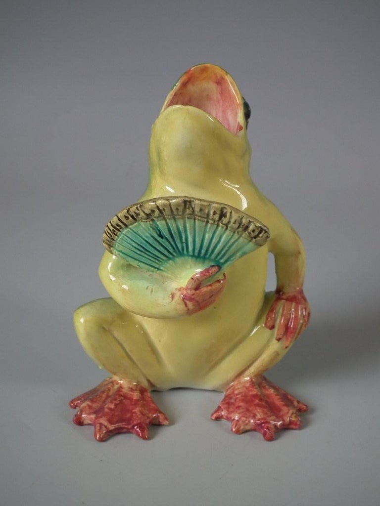 Massier Majolica Frog with Fan Posy Vase at 1stDibs