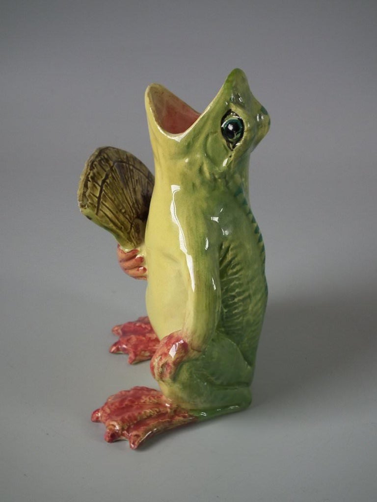 Massier Majolica Frog with Fan Posy Vase at 1stDibs