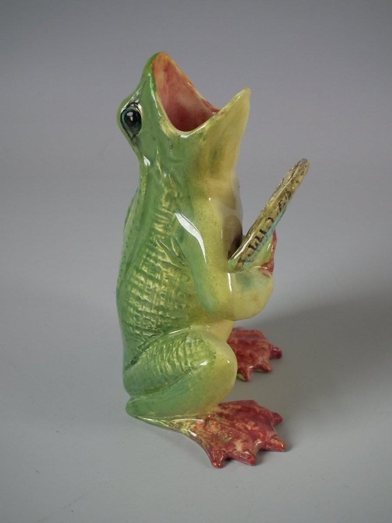 Massier Majolica Frog with Fan Posy Vase at 1stDibs