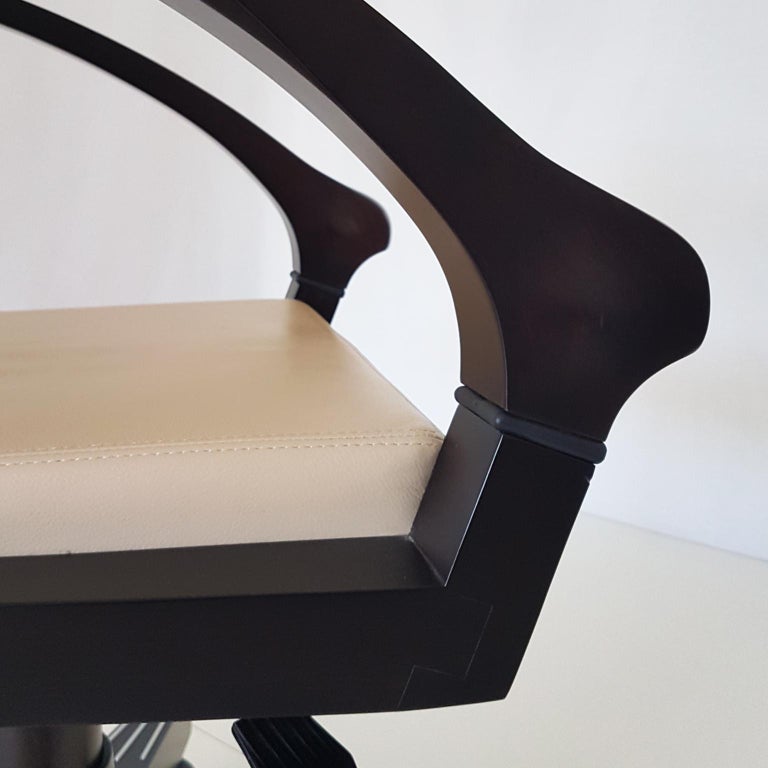 Massimo Scolari Italian Beech Wood Office Chair with Castor and Leather ...