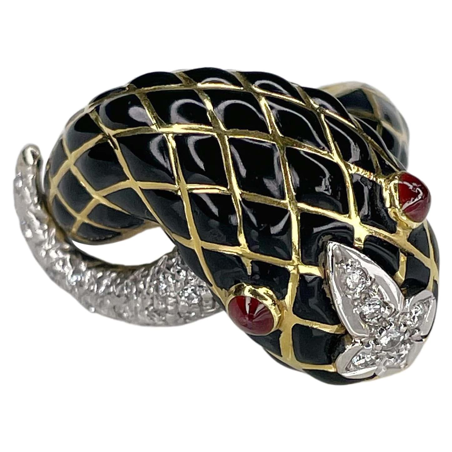 David Webb Platinum and 18K Yellow Gold Pearl, Diamond, Black Enamel ...