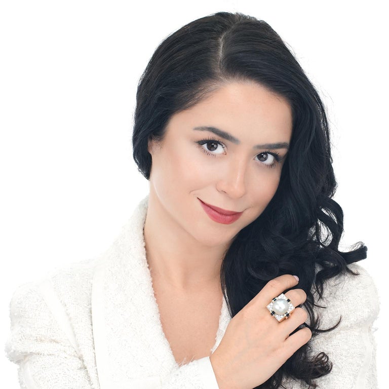 Massive 1960s Diamond, Pearl and Enamel Gold Ring at 1stDibs