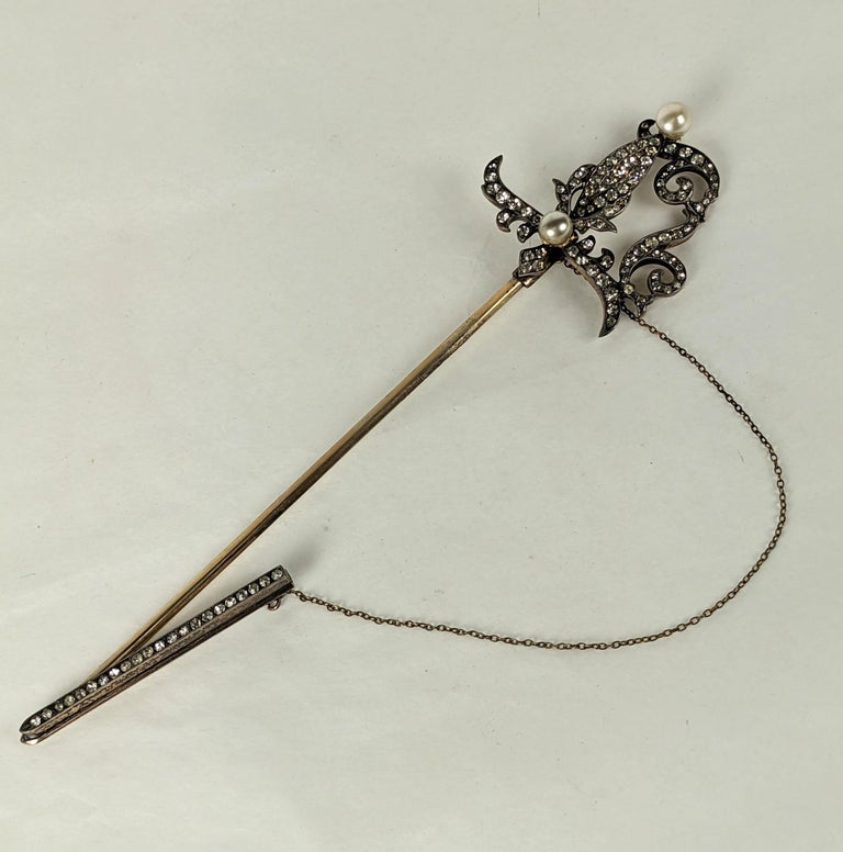 Massive 19th Century Paste Sword Jabot Brooch For Sale at 1stDibs