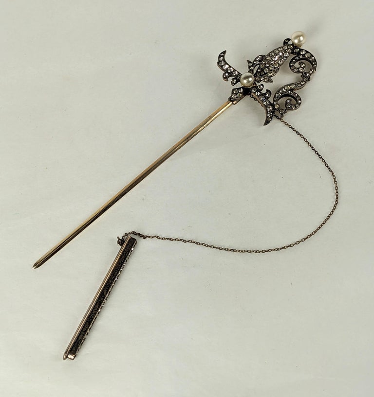 Massive 19th Century Paste Sword Jabot Brooch For Sale at 1stDibs