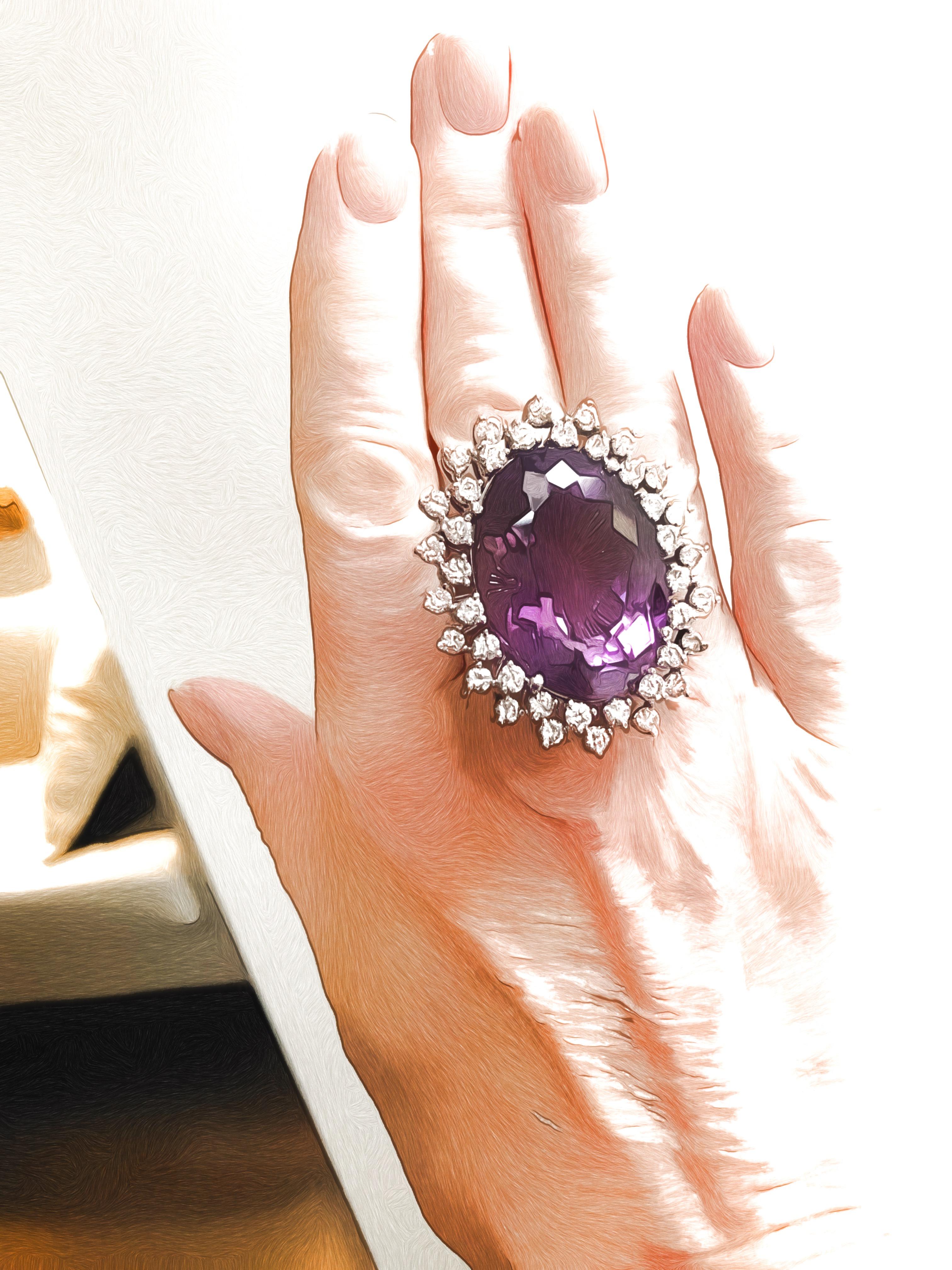 Massive 50 Carat Amethyst and Diamond Cocktail Ring, circa 1960 For ...