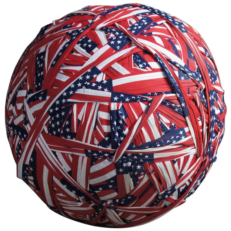 Massive 31" American Flag Rag Ball Primitive Americana Sculpture ...