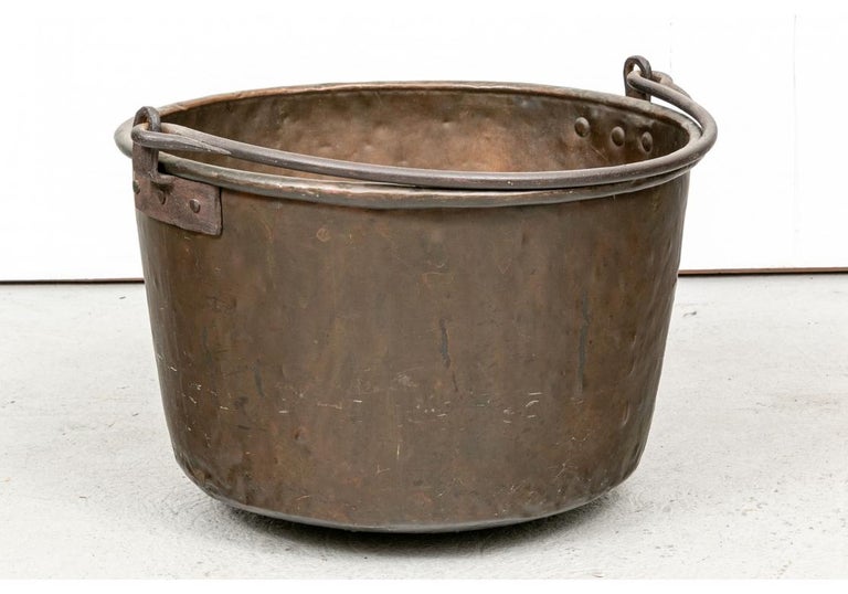 Massive Antique Copper Cauldron With Handle For Sale at 1stDibs