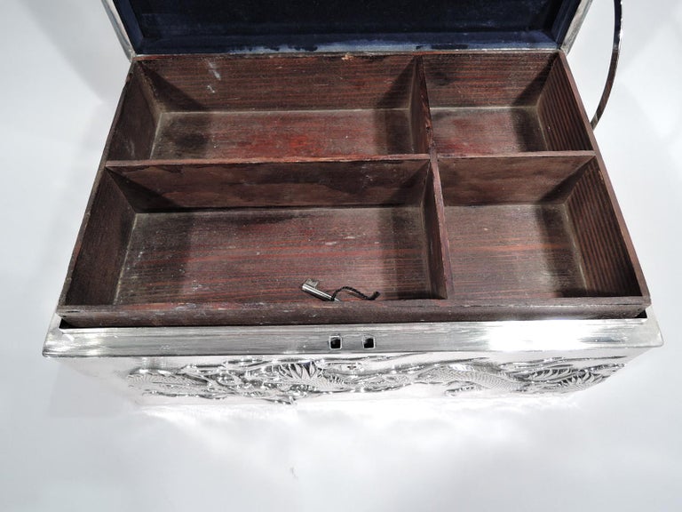 Massive Antique Japanese Silver Jewel Casket with Guardian Dragons For ...