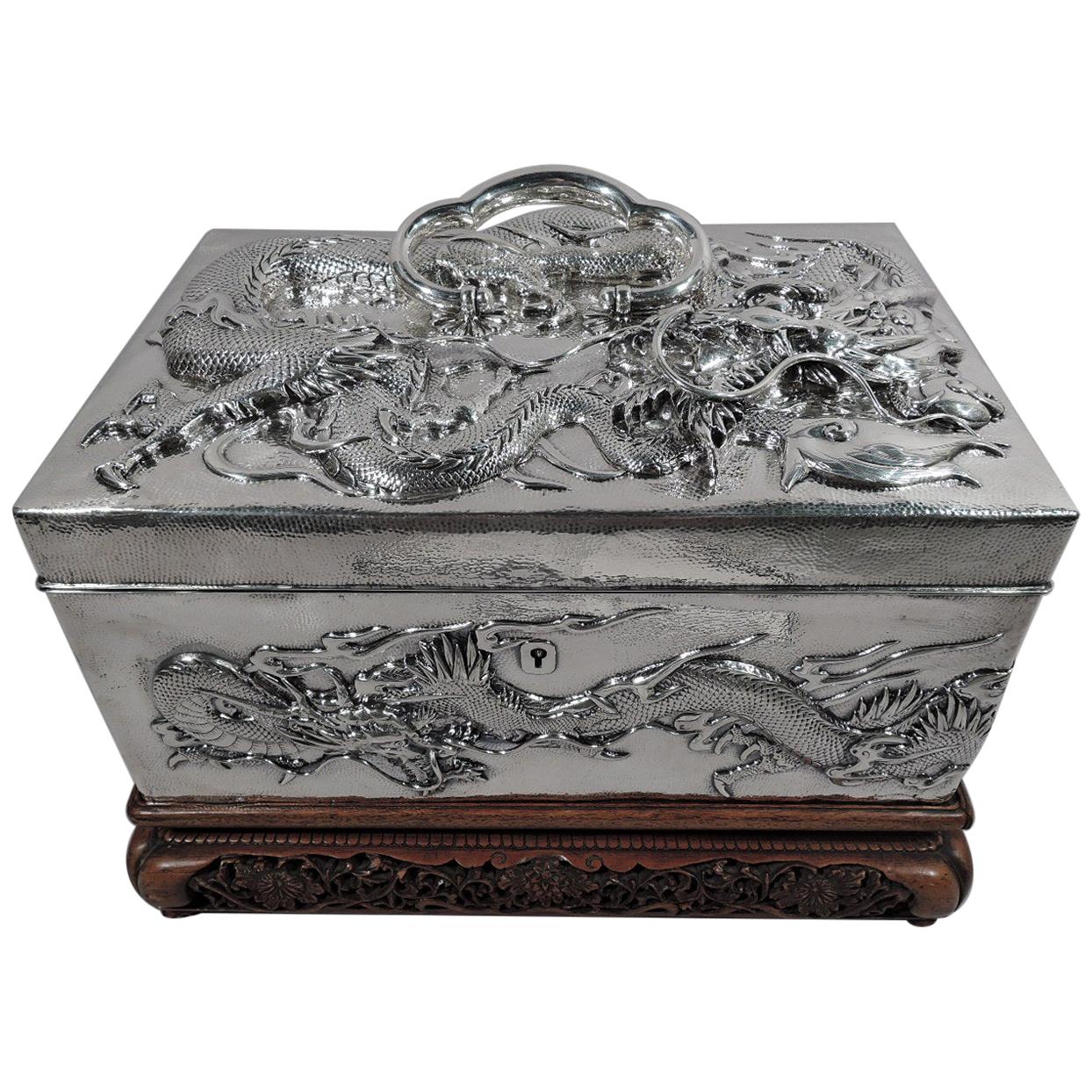 Massive Antique Japanese Silver Jewel Casket with Guardian Dragons For ...