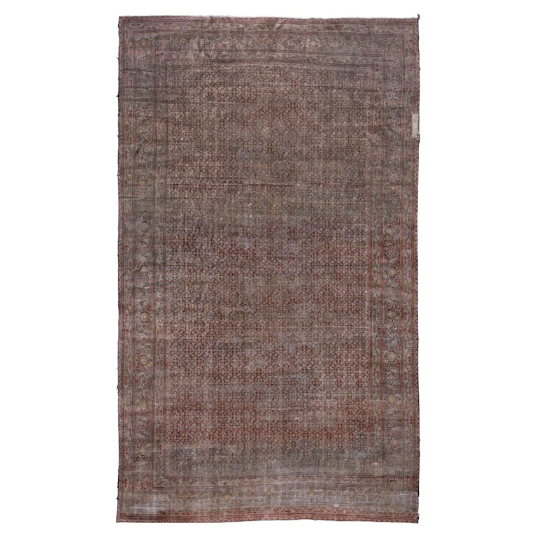 Massive Antique Persian Khorassan Carpet, Wine Herati Field, Light Blue ...