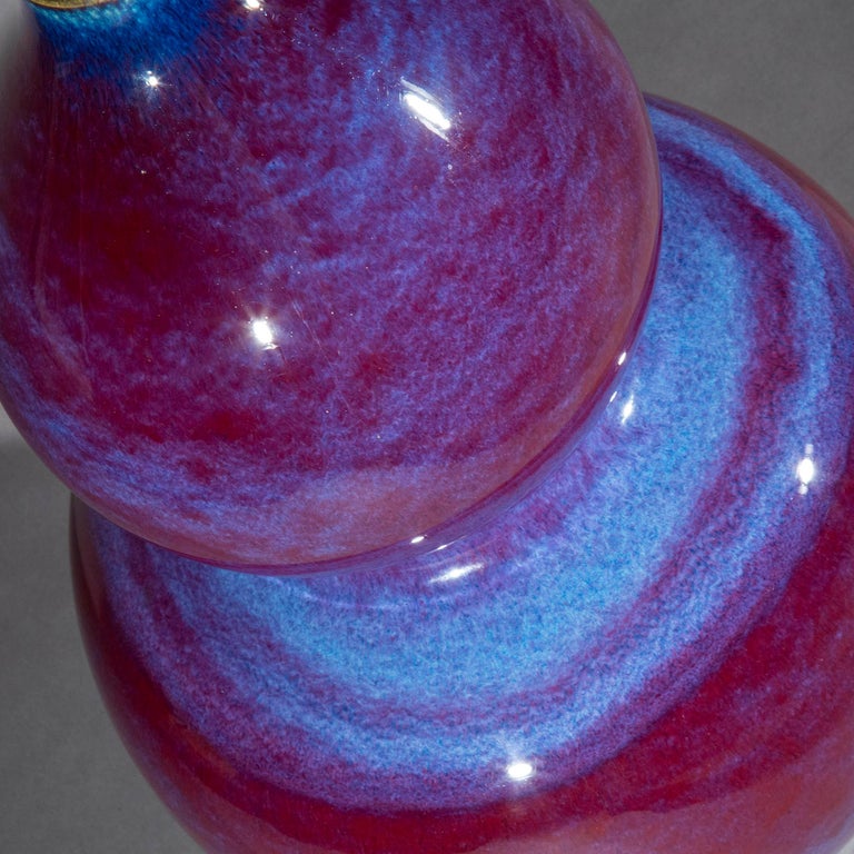 Massive Chinese Flambe Glazed Double Gourd Vase Lamp For Sale at 1stDibs