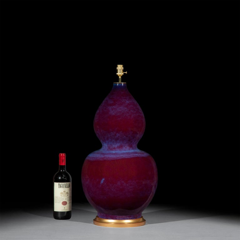 Massive Chinese Flambe Glazed Double Gourd Vase Lamp For Sale at 1stDibs