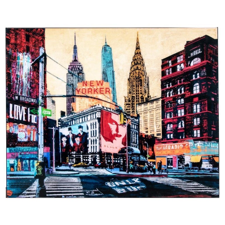 Montage d'une impression multicolore, paysage de rue de Manhattan avec ...