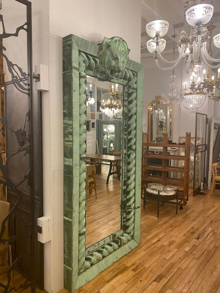 Massive Copper Lion Head Cornice Mirror Oversized from NYC Buildings w ...