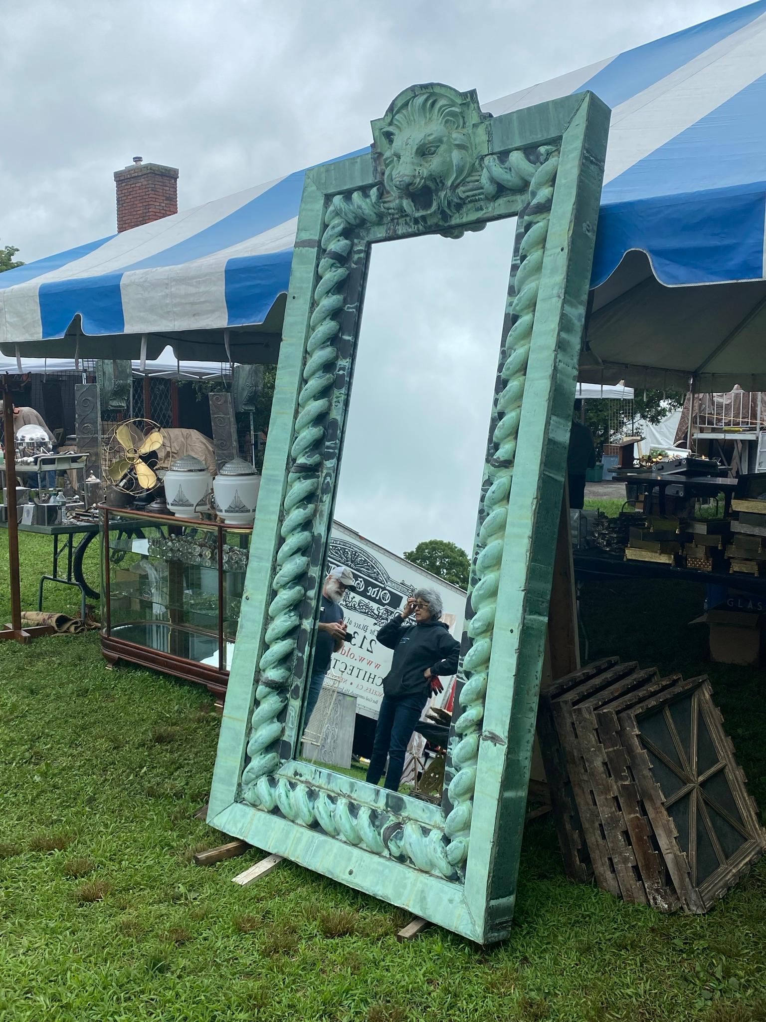 Massive Copper Lion Head Cornice Mirror Oversized from NYC Buildings w ...