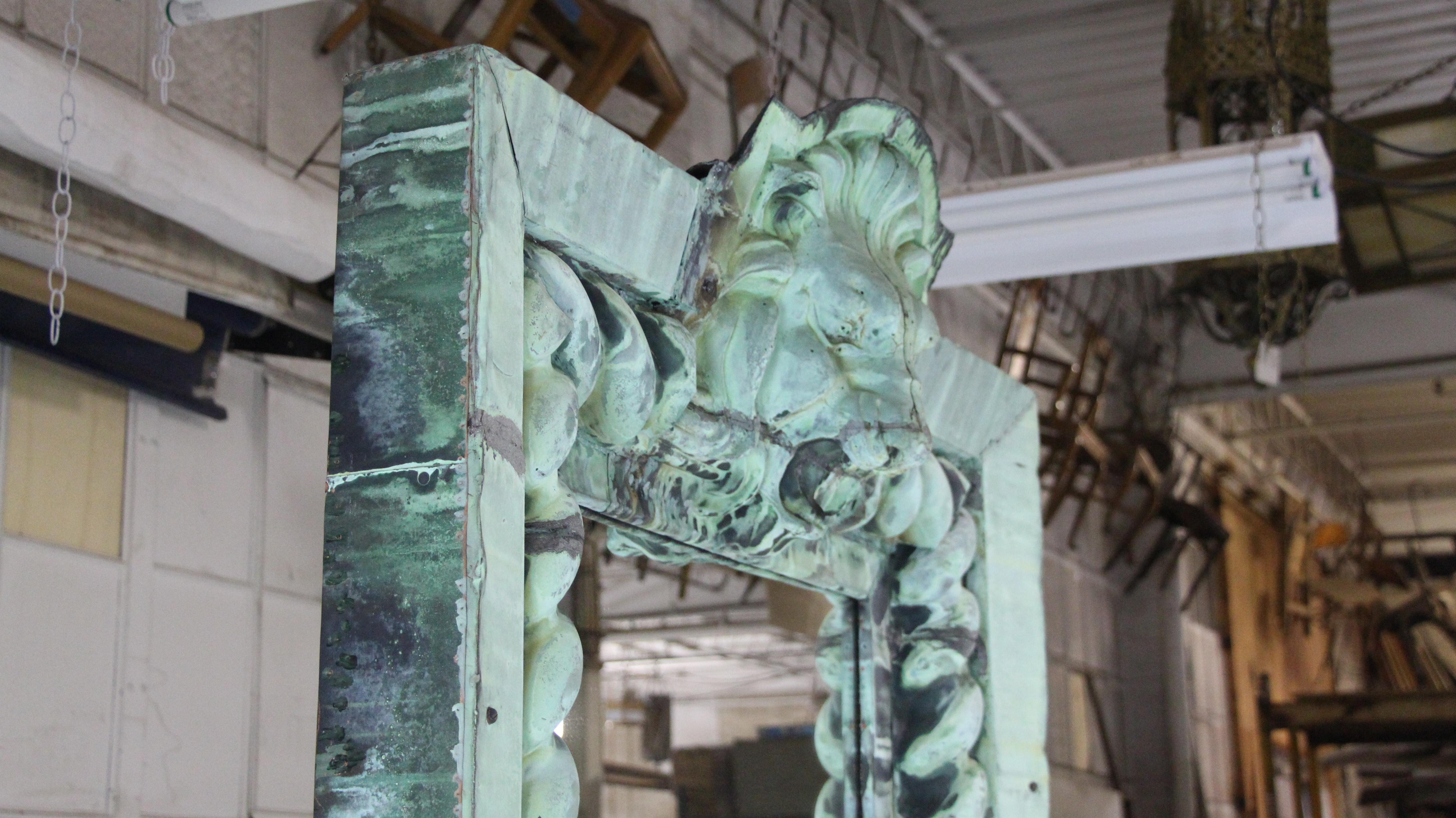 Massive Copper Lion Head Cornice Mirror Oversized from NYC Buildings w ...