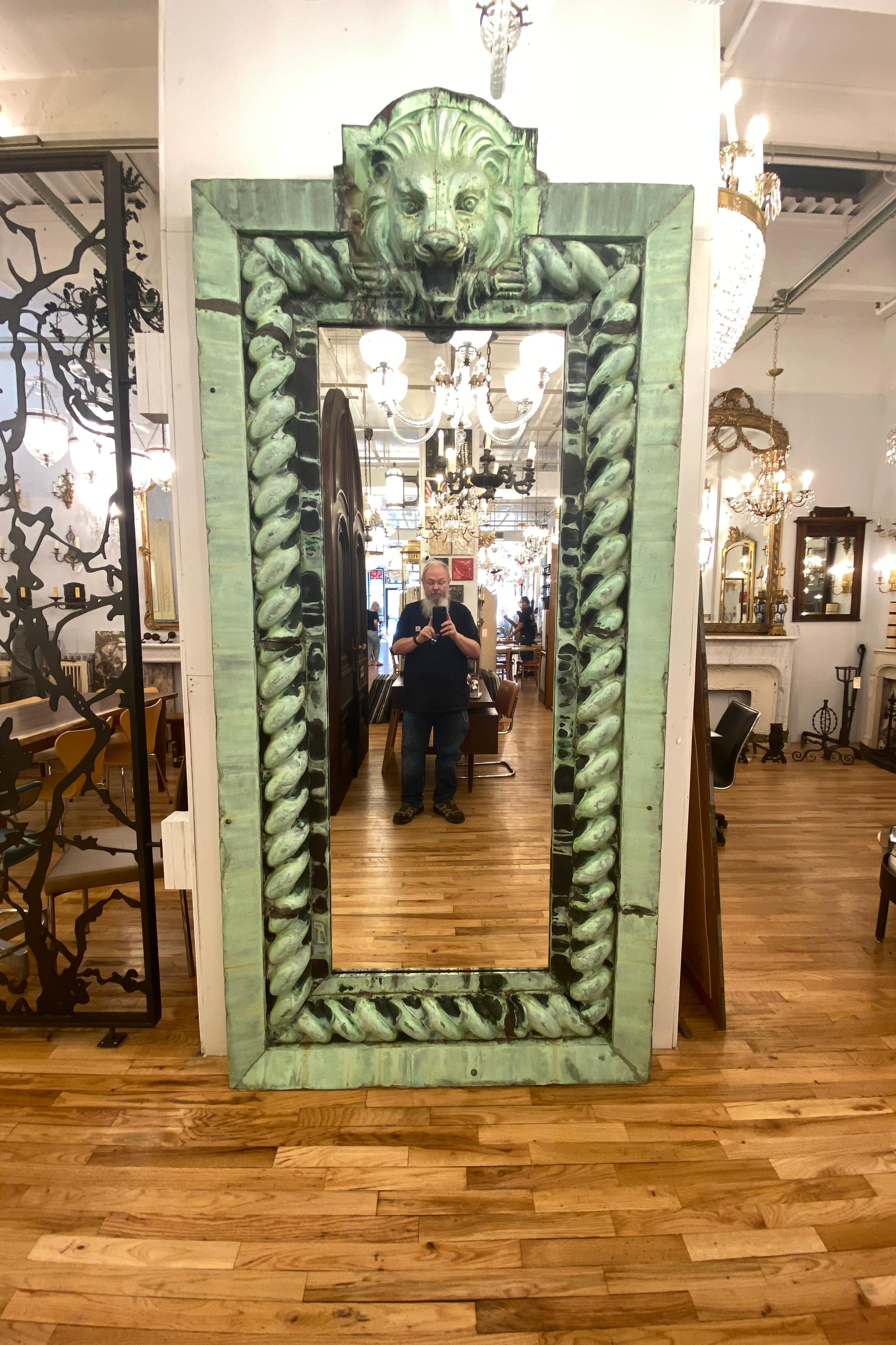 Massive Copper Lion Head Cornice Mirror Oversized from NYC Buildings w ...