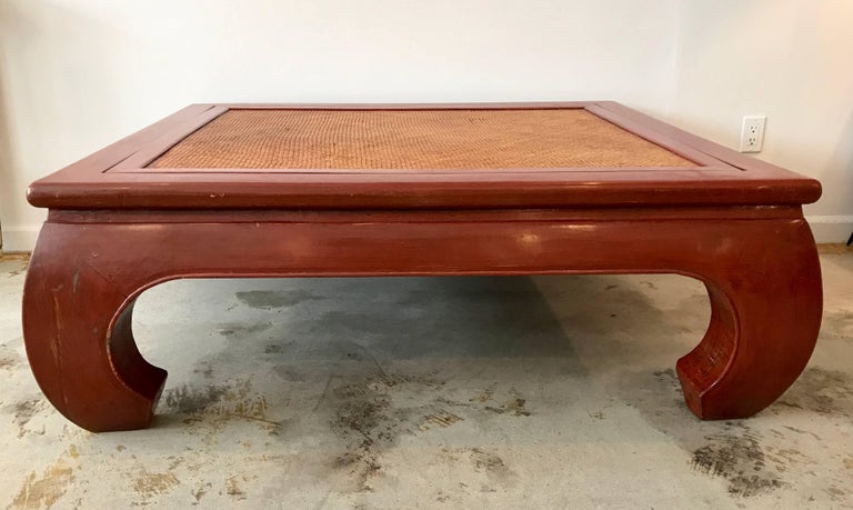 Massive Coral Red Chinese Chow Leg Coffee Table with Reversible Cane ...