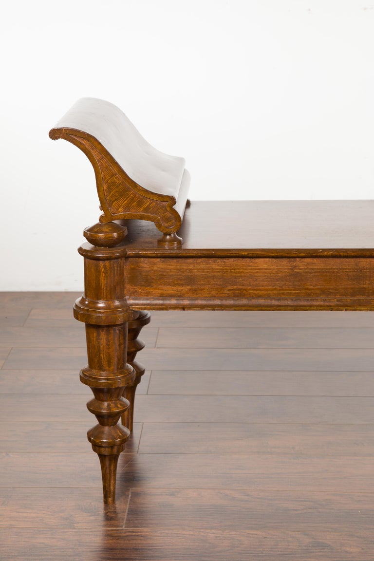 Massive English Mahogany Bench with Curving Arm Supports and Turned ...