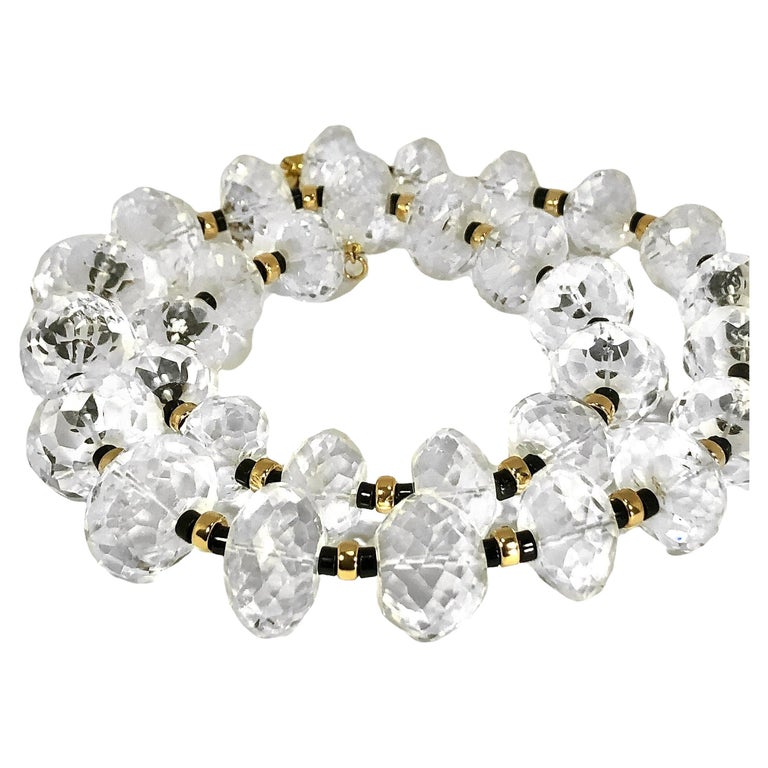 Massive Faceted Quartz Crystal Beads with Gold and Onyx Spacers For ...