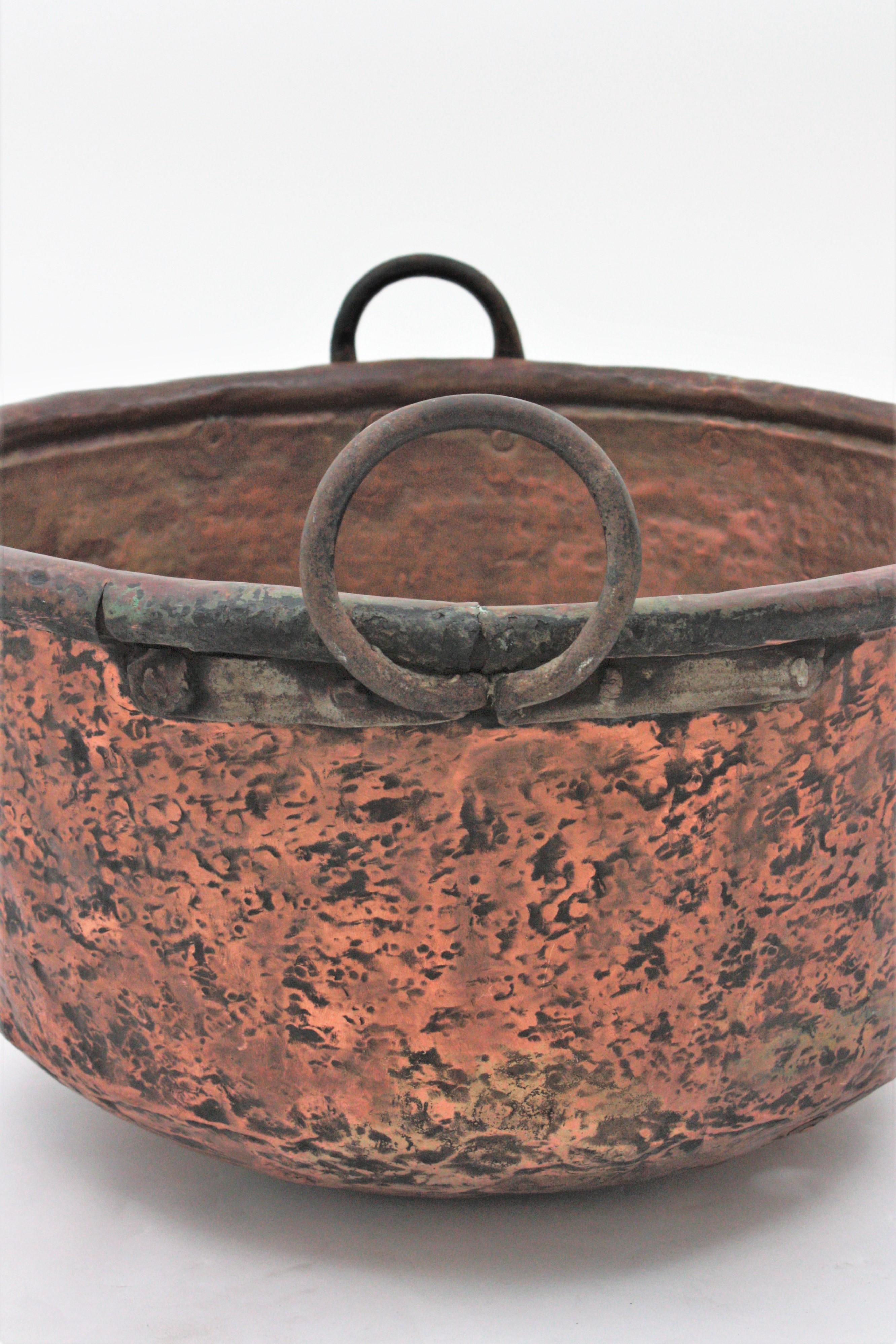 Massive French Copper Cauldron with Handles and Terrific Patina, 19th ...