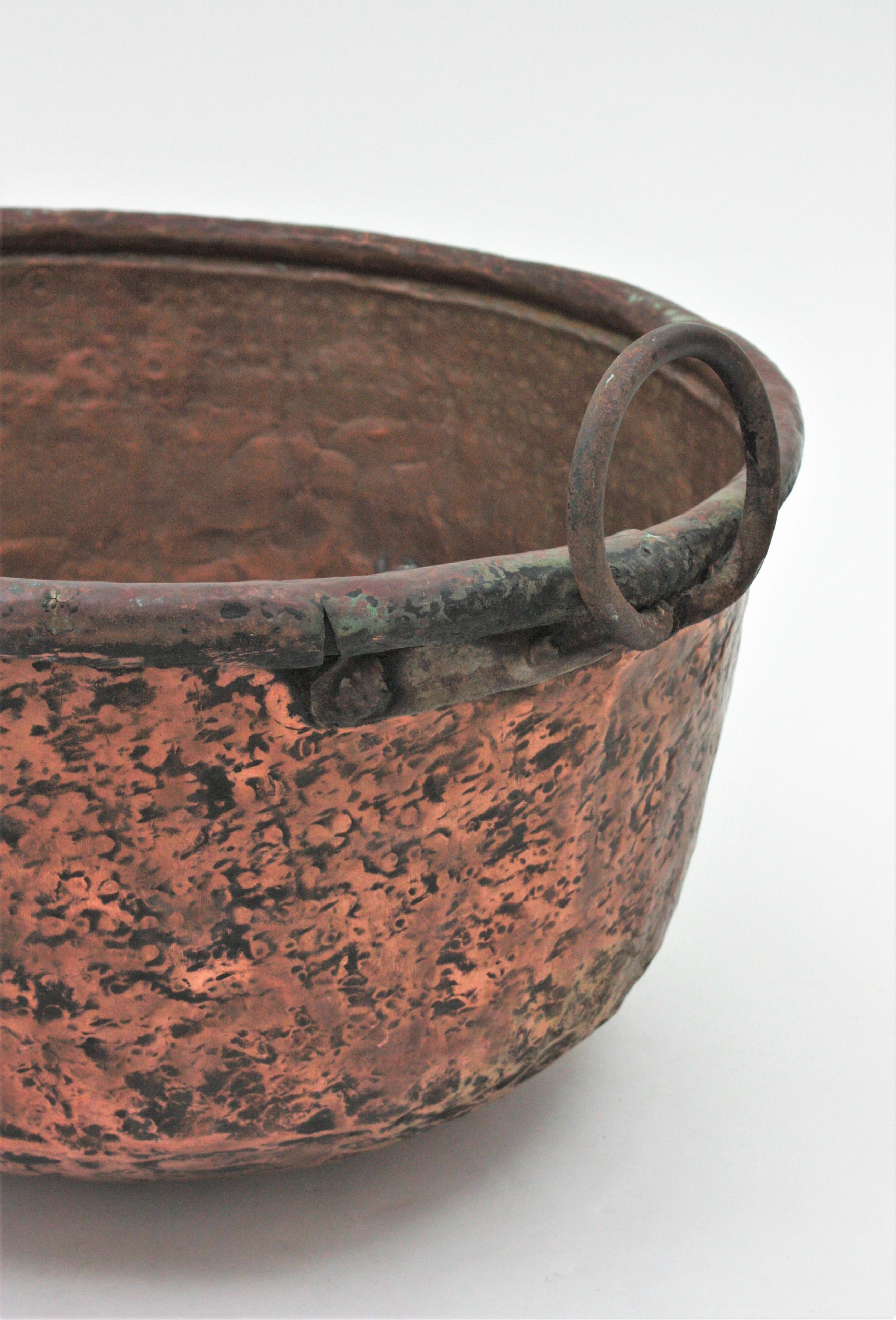 Massive French Copper Cauldron with Handles and Terrific Patina, 19th ...