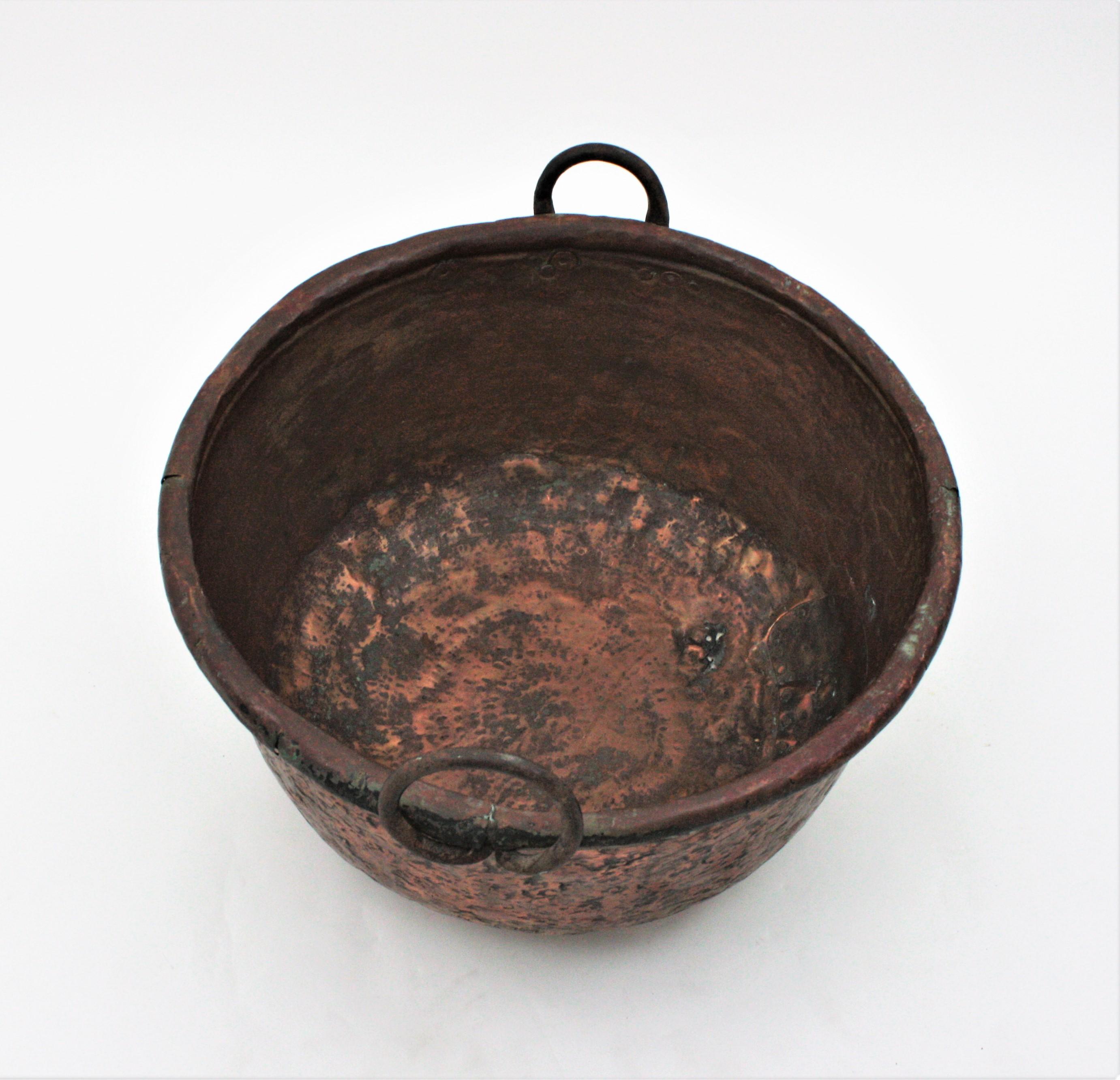 Massive French Copper Cauldron with Handles and Terrific Patina, 19th ...