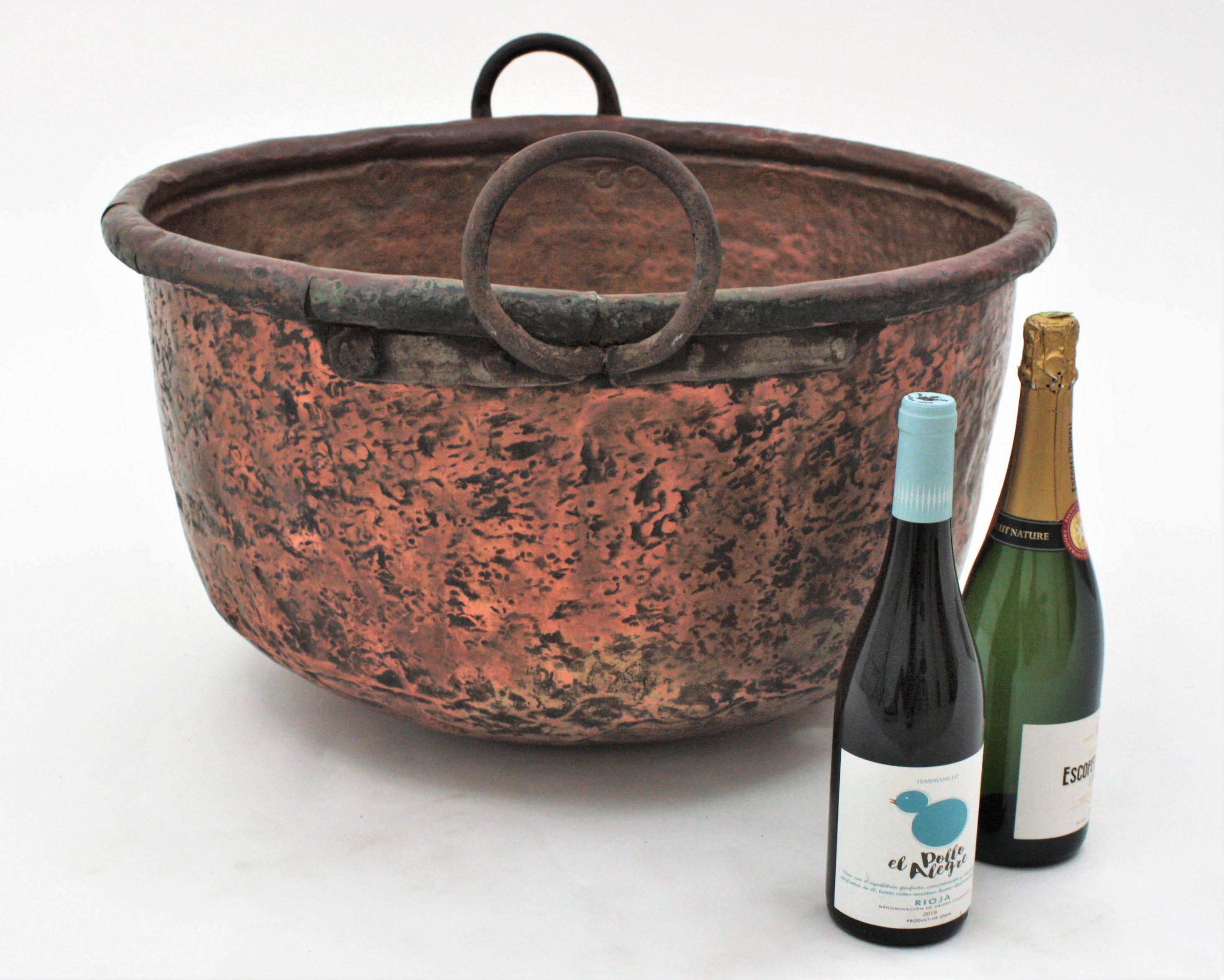 Massive French Copper Cauldron with Handles and Terrific Patina, 19th ...